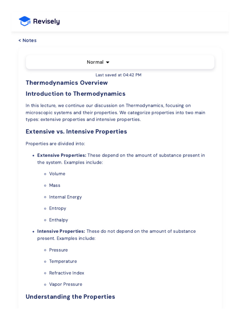 Thermodynamics: Extensive vs. Intensive Properties | PDF