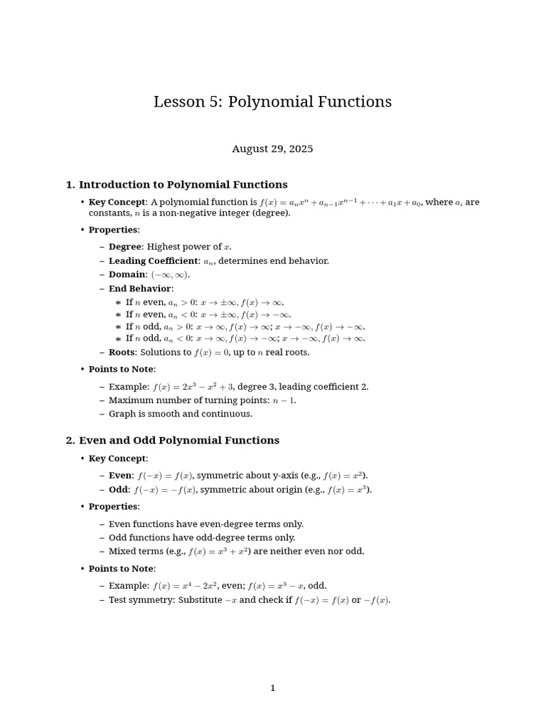 lesson 5 | PDF | Polynomial | Zero Of A Function