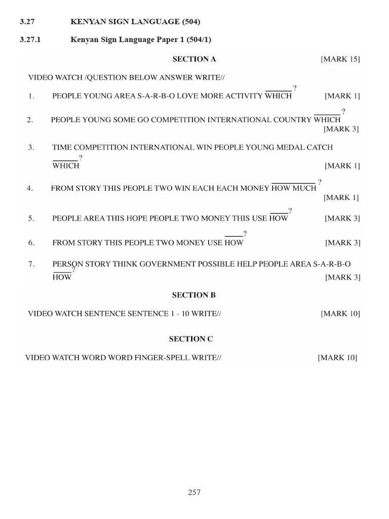 2014 Kcse Sign Language Qs Papers | PDF
