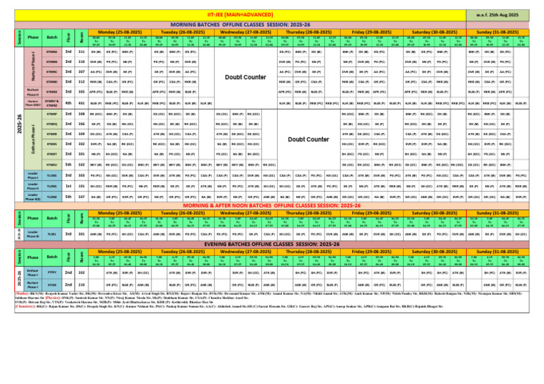 IIT-JEE-Time Table (25-08-2025 To 31-08-2025) | PDF