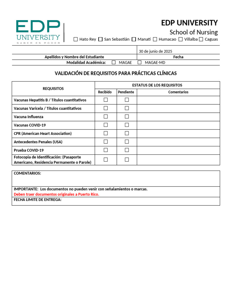 Formulario ValidaciÃ N de Requisitos para PrÃ¡cticas ClÃ - Nicas ...