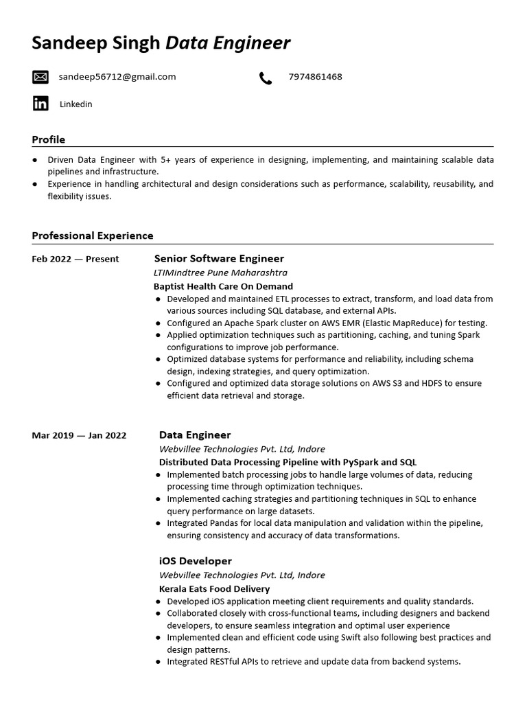 Sandeep Data Engineer CV | PDF | Apache Spark | Computing