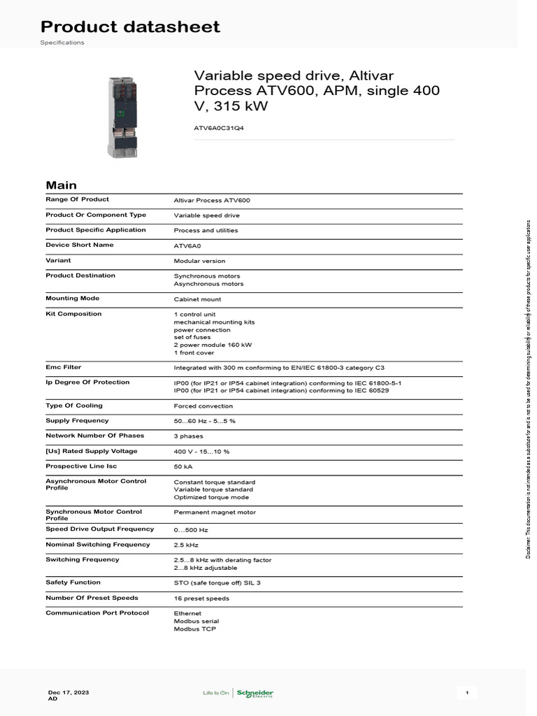 Altivar Process ATV600 Variable Speed Drive | PDF | Relay | Electric Motor