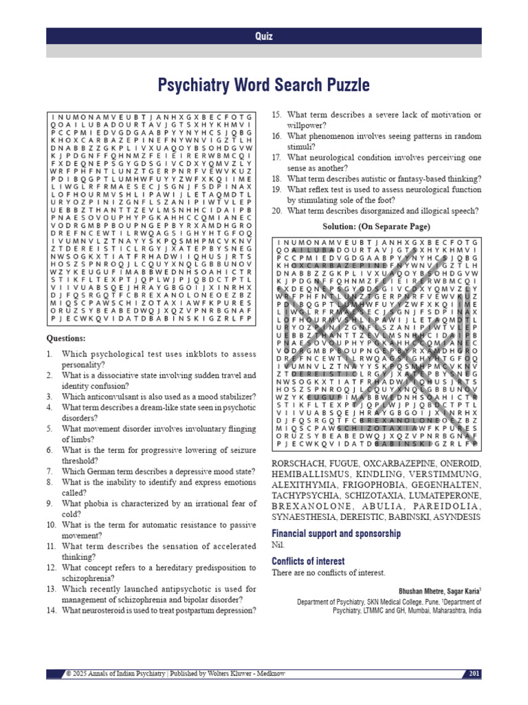 Psychiatry Word Search Puzzle.22 | PDF | Mental Health | Abnormal ...
