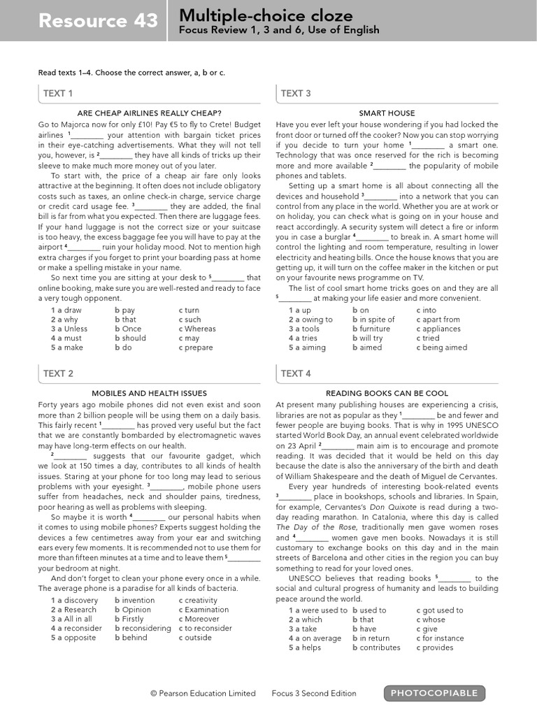 Multiple Choice Cloze Test | PDF | Fee | Baggage
