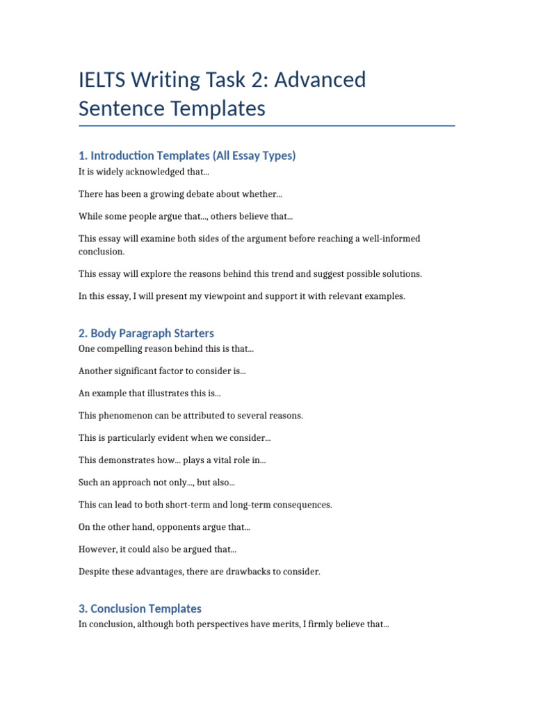 IELTS Writing Task 2 Advanced Templates | PDF | Essays | Reason