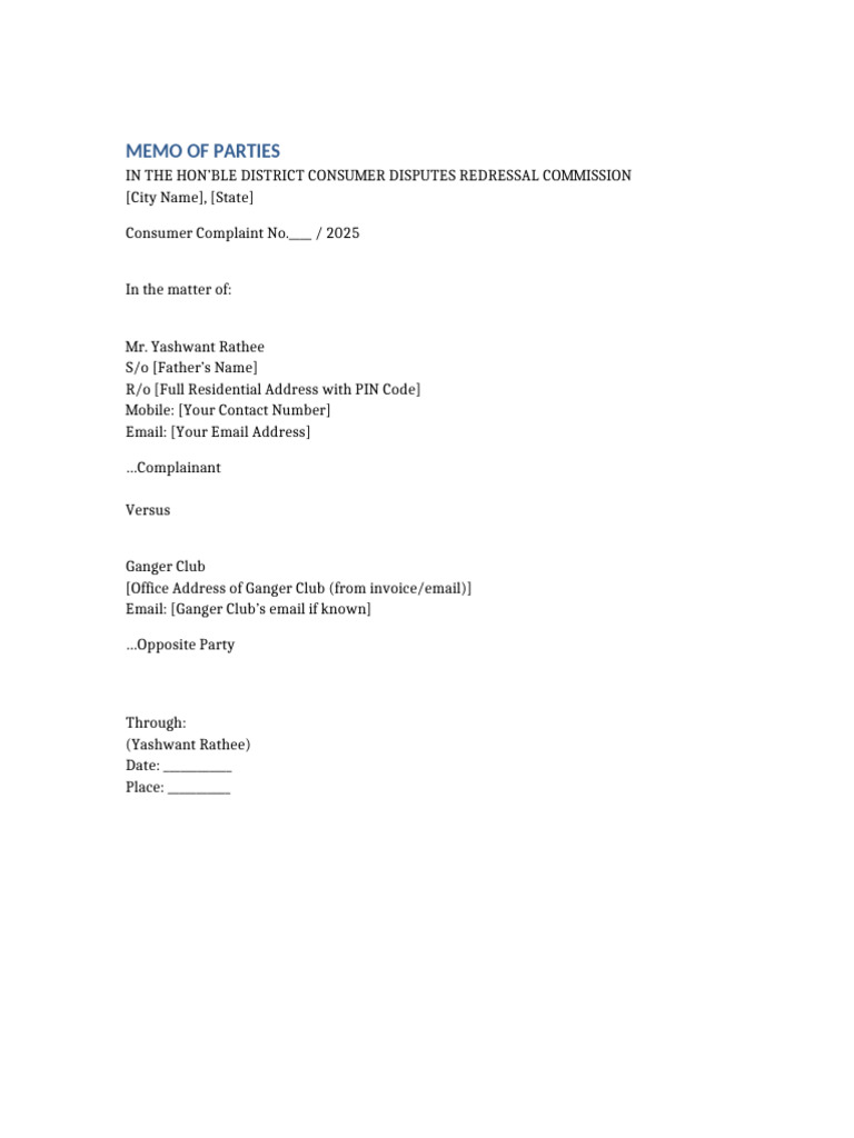 Memo of Parties Yashwant | PDF