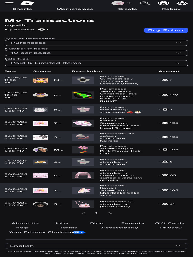 My Roblox Transactions Overview | PDF