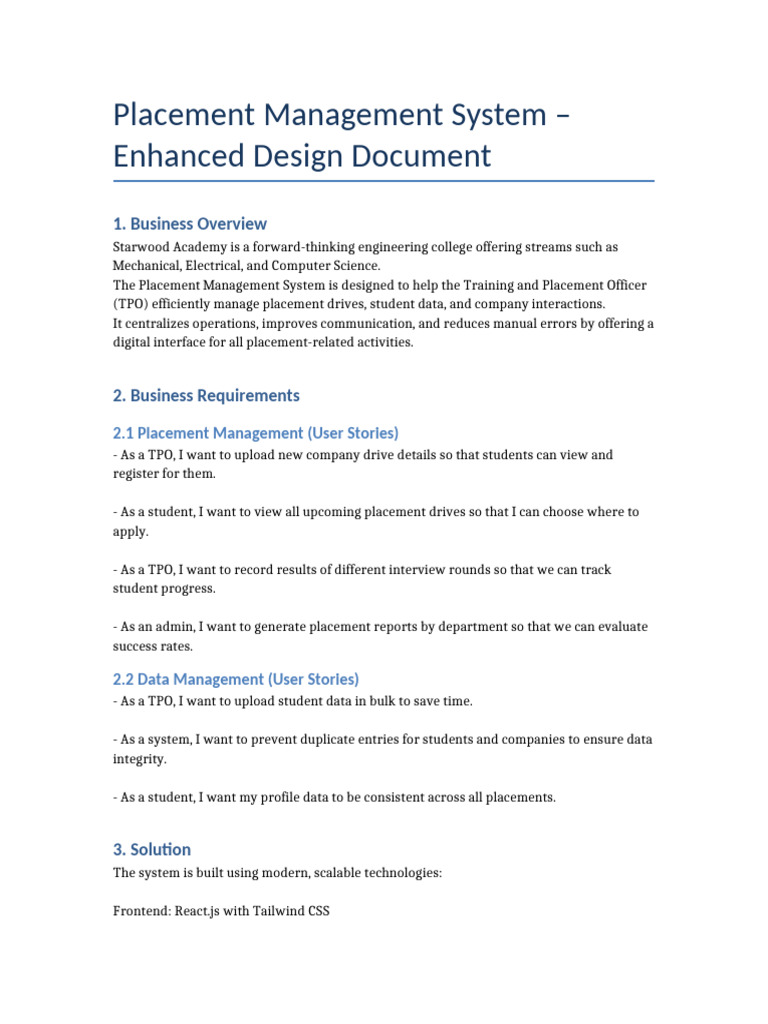 Placement Management System Overview | PDF | Data | Computing