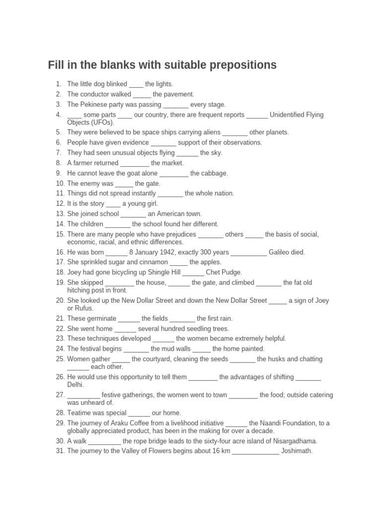 Fill in the Blanks With Suitable Prepositions | PDF