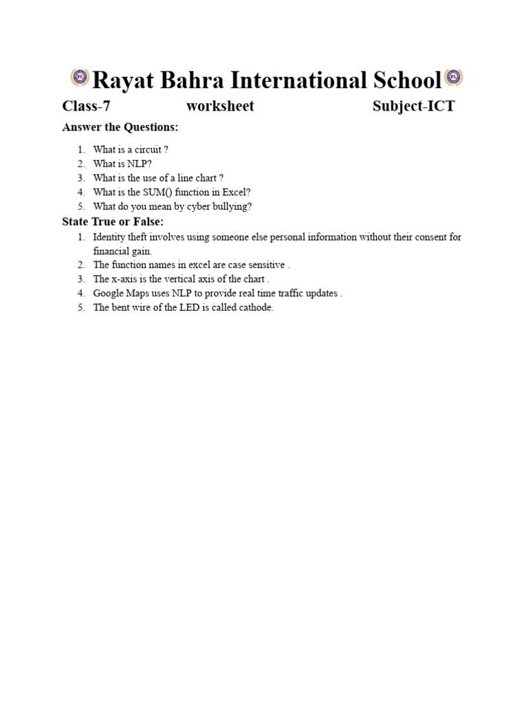 ICT Worksheet Grade 7 | PDF