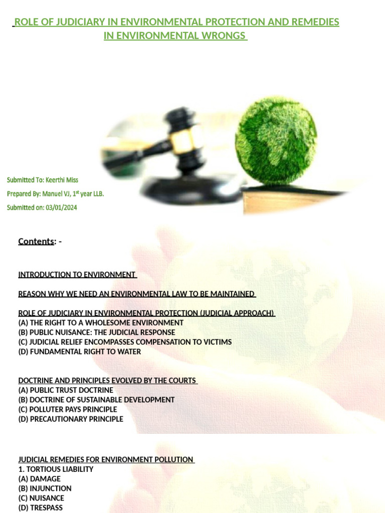 EV Presentation ROLE OF JUDICIARY IN ENVIRONMENTAL PROTECTION AND ...