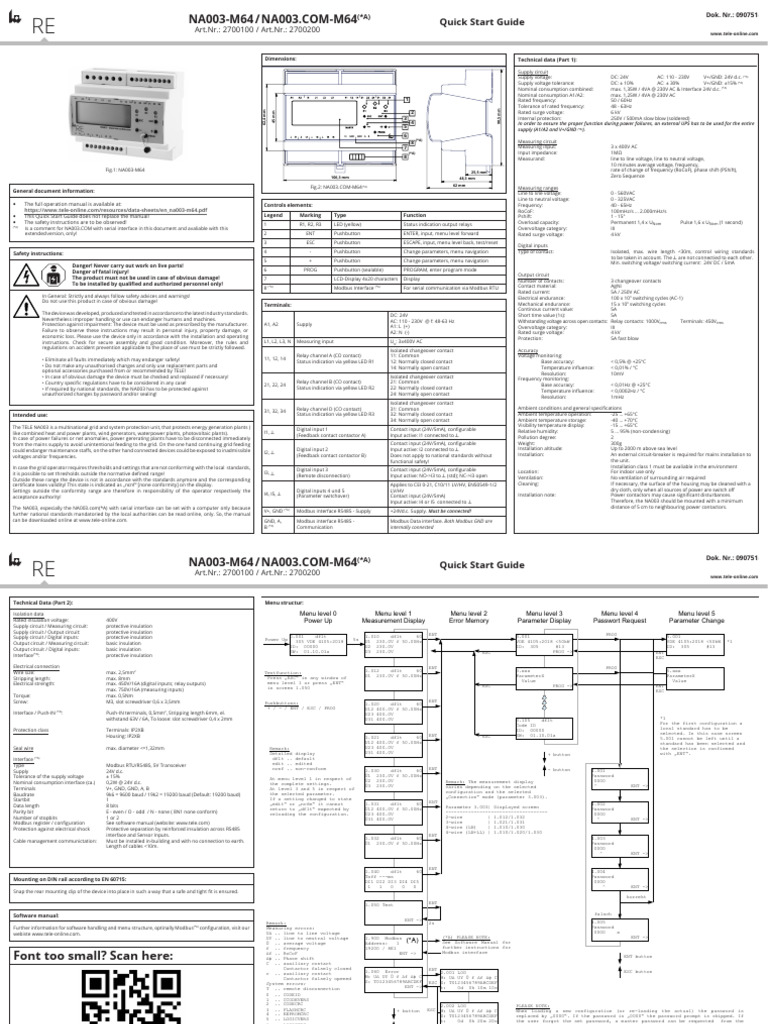 090751_NA003_und_NA003com_M64_Kurzanleitung_en_20230221_A3_en | PDF | Mains Electricity ...