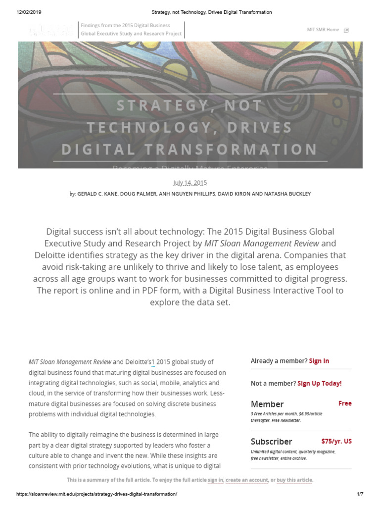 Strategy, Not Technology, Drives Digital Transformation | PDF | Business | Business Economics