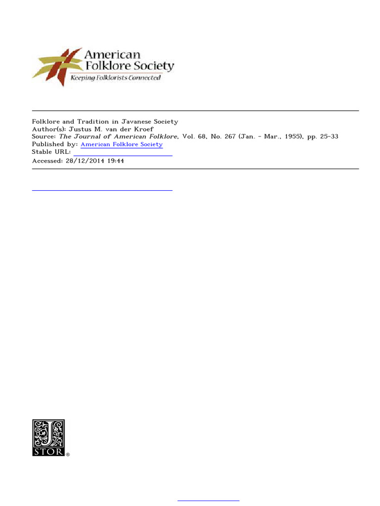 Vanderkroef Folklore and Tradition in Javanese Society 1955 | PDF ...