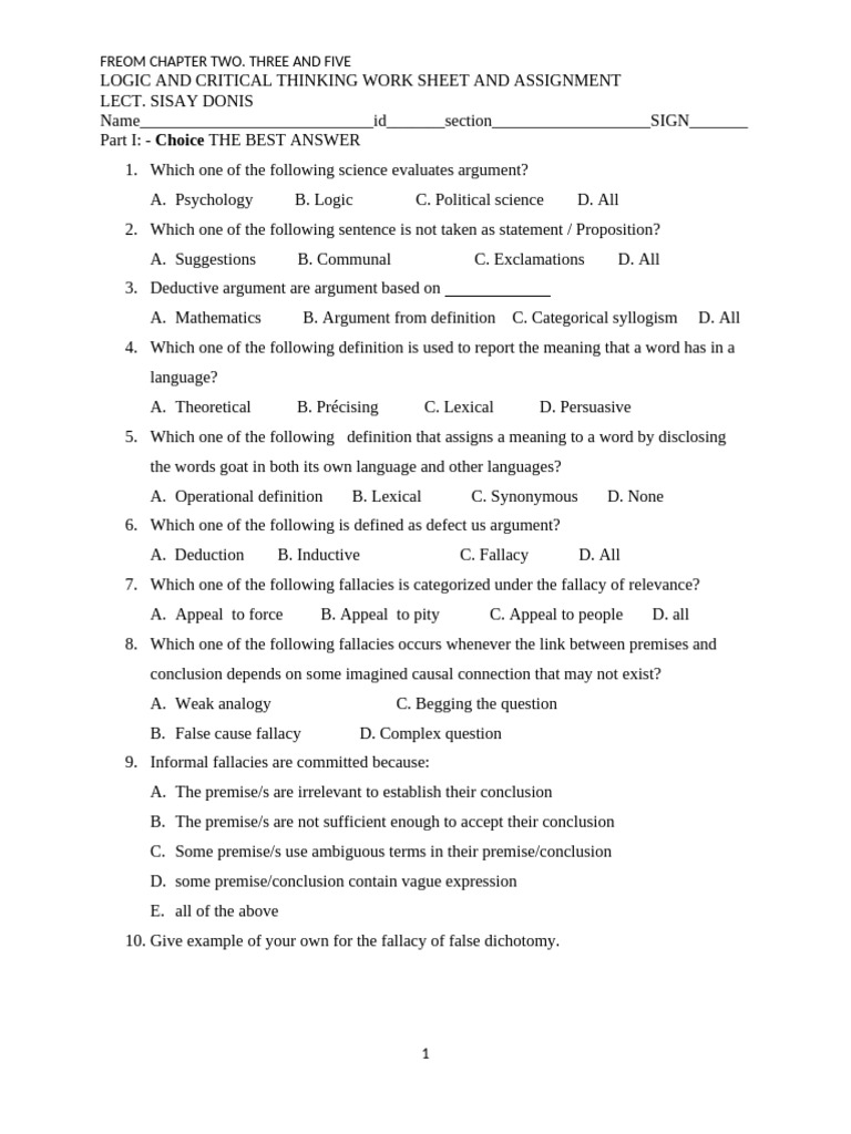 Introduction To Logic 2020 Assignment II | PDF | Fallacy | Logic