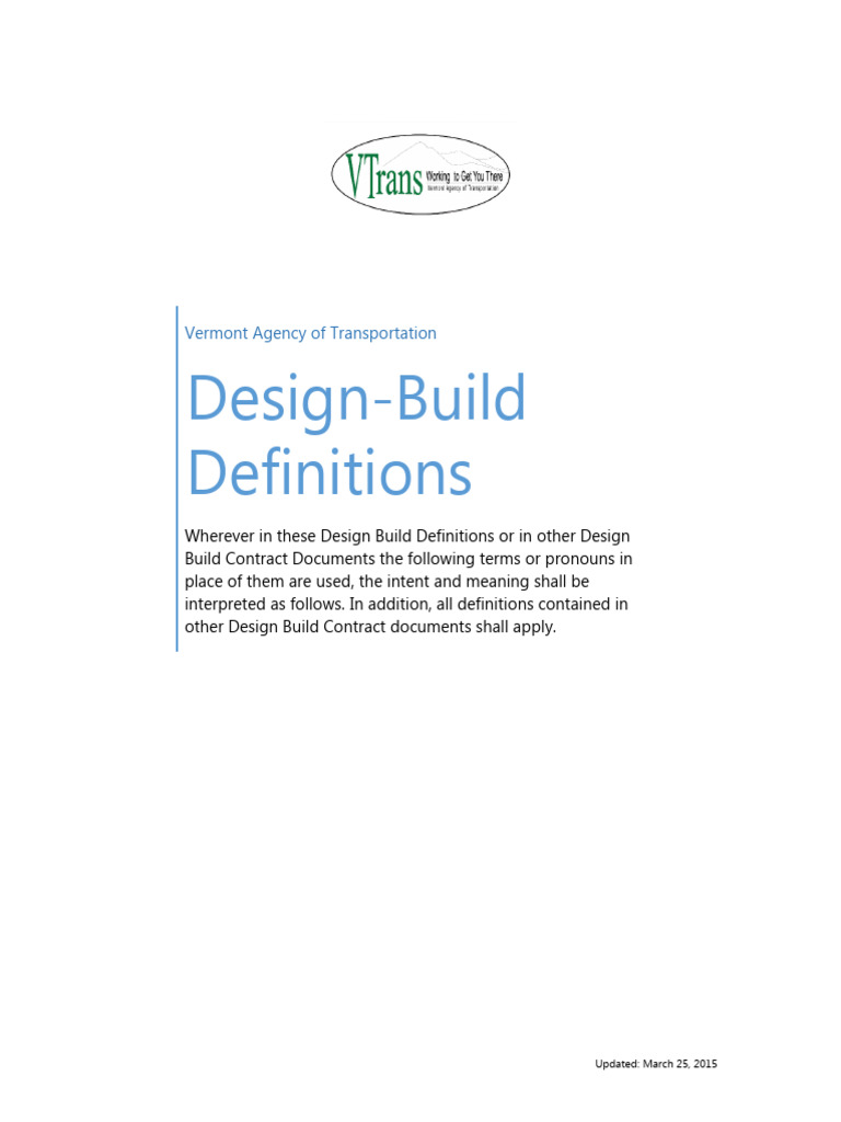 Vermont Design-Build Definitions Guide | PDF | Road | Concrete