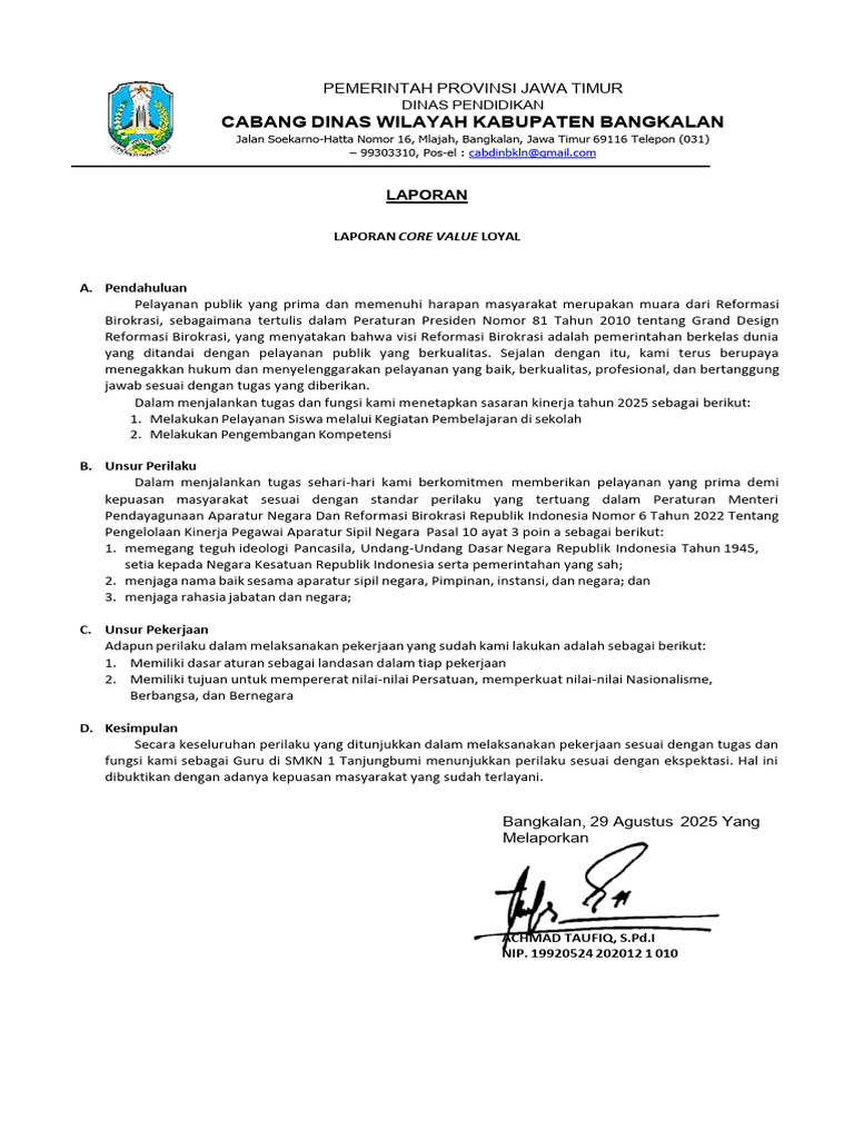 Laporan Core Value Loyal | PDF