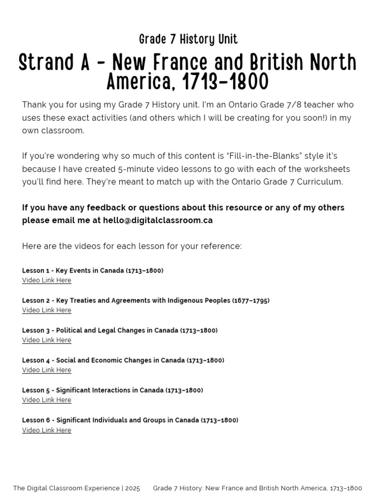 Strand A - New France and British North America, 1713-1800: Grade 7 ...