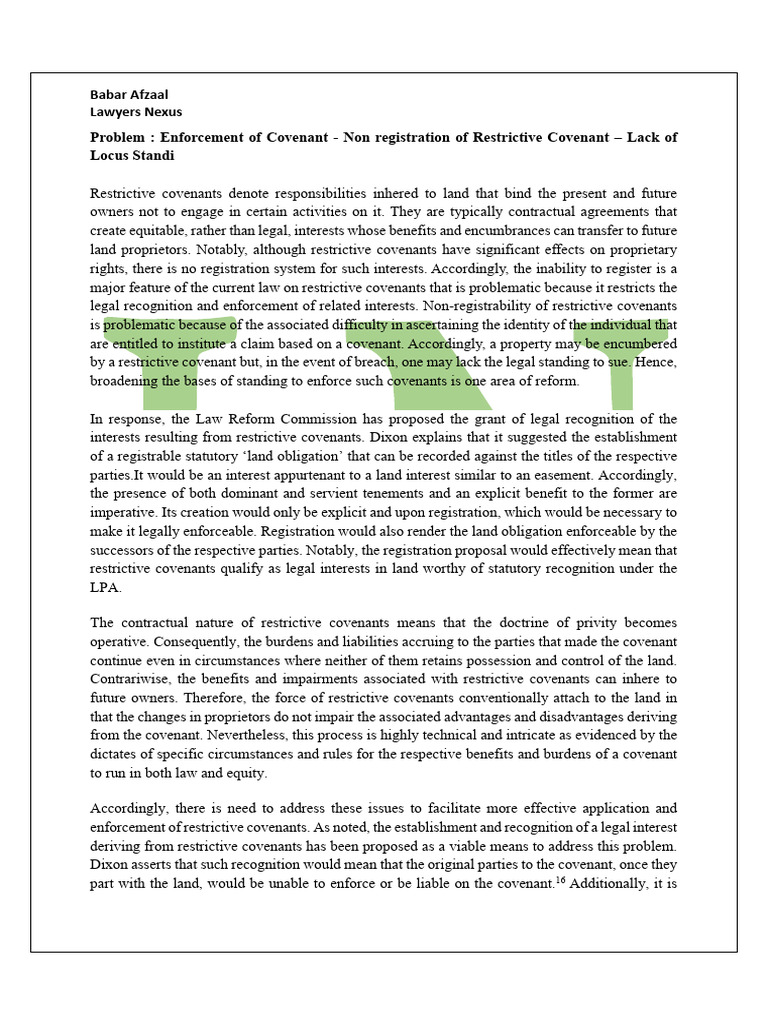 Reforming Restrictive Covenants Law | PDF | Covenant (Law) | Property Law