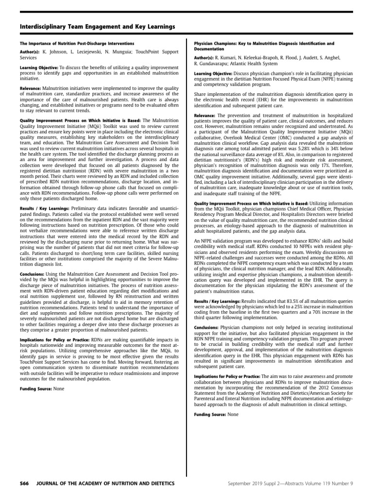 Nutrition Care Post-Discharge Insights | PDF | Malnutrition ...