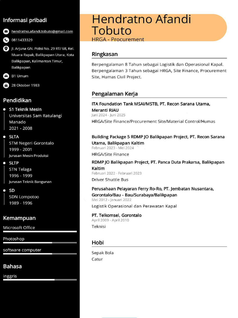 CV Hendratno Afandi Tobuto - Compressed | PDF