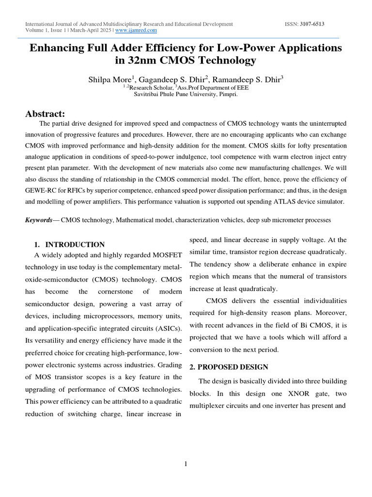 Low-Power Full Adder Design in CMOS | PDF | Cmos | Mosfet