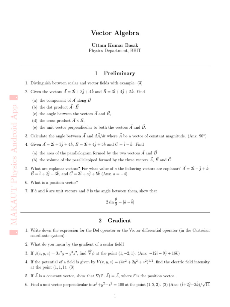 Physics Vector Calculus Problems | PDF | Euclidean Vector | Derivative