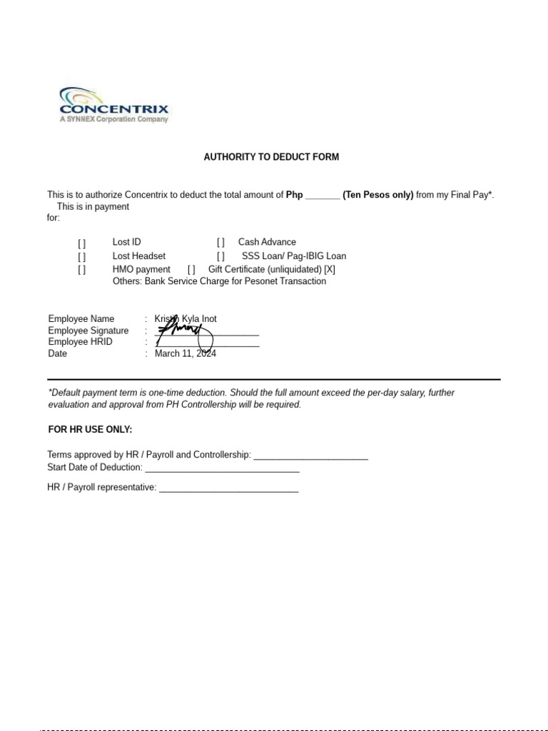 ATD-Form For Final Pay - New | PDF