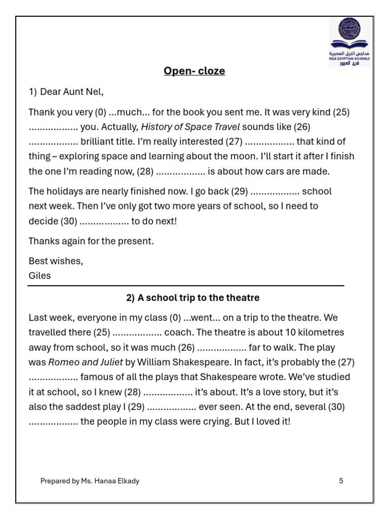 English Open-Cloze Exercises for Students | PDF