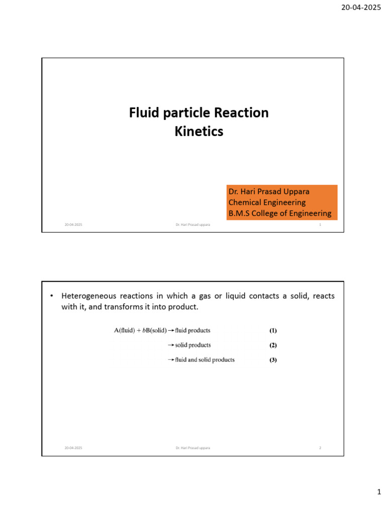 Fluid Particle Reaction Kinetics Overview | PDF | Gases | Chemical ...