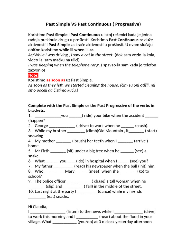 Past Simple vs. Past Continuous Guide | PDF