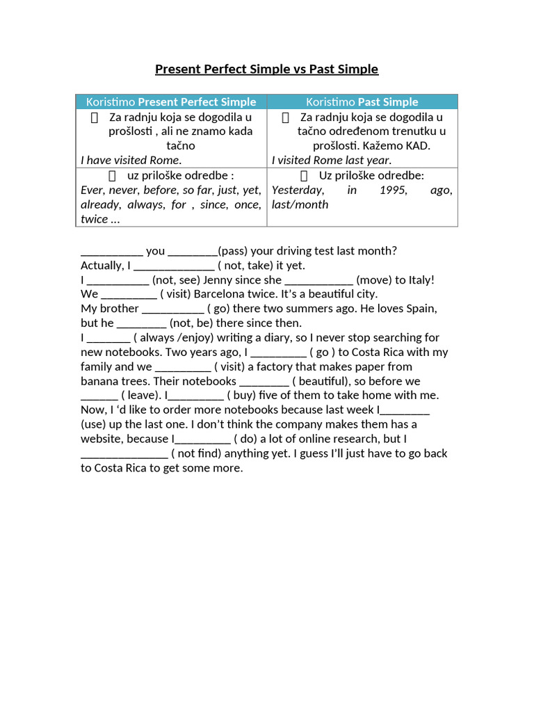 Present Perfect Simple Vs Past Simple | PDF