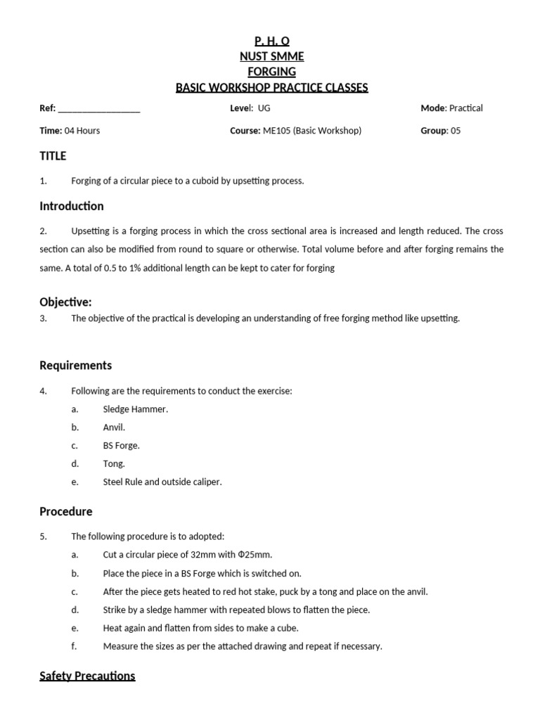 Forging Pho Basic Workshop Practice Classes | PDF