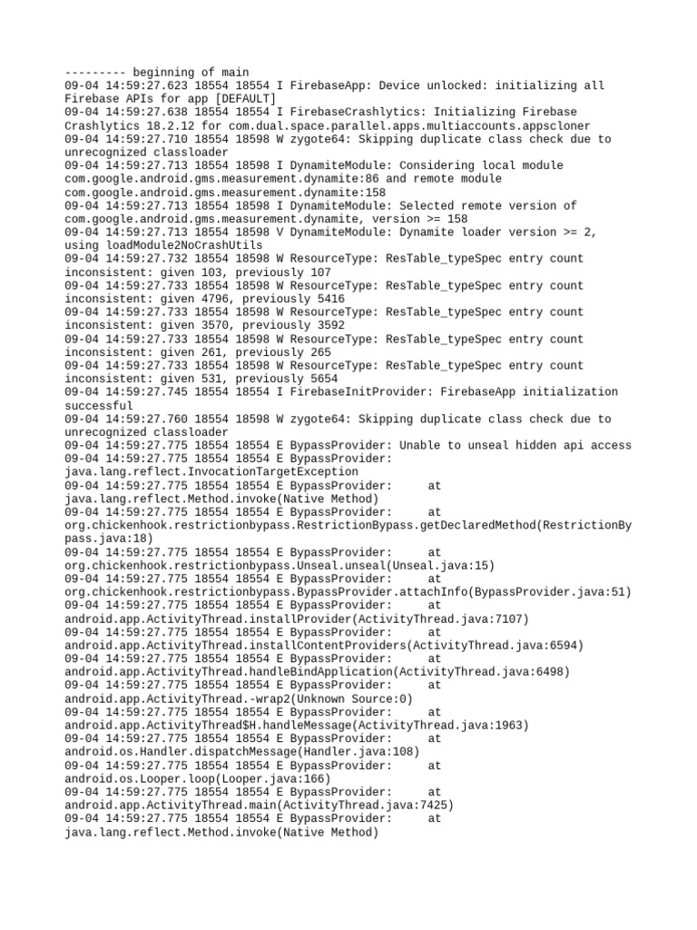 Com - Dual.space - Parallel.apps - Multiaccounts.appscloner Logcat | PDF | Android (Operating ...