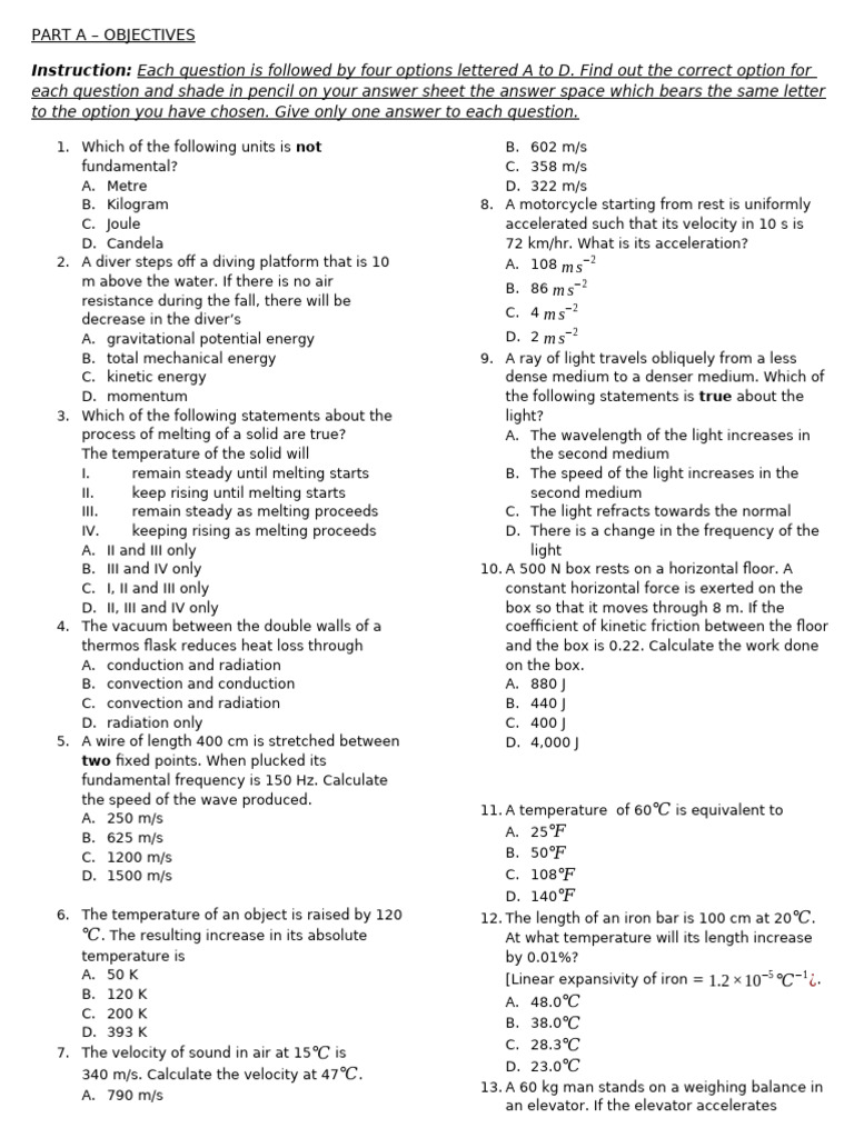 Physics Multiple Choice Questions | PDF | Waves | Light