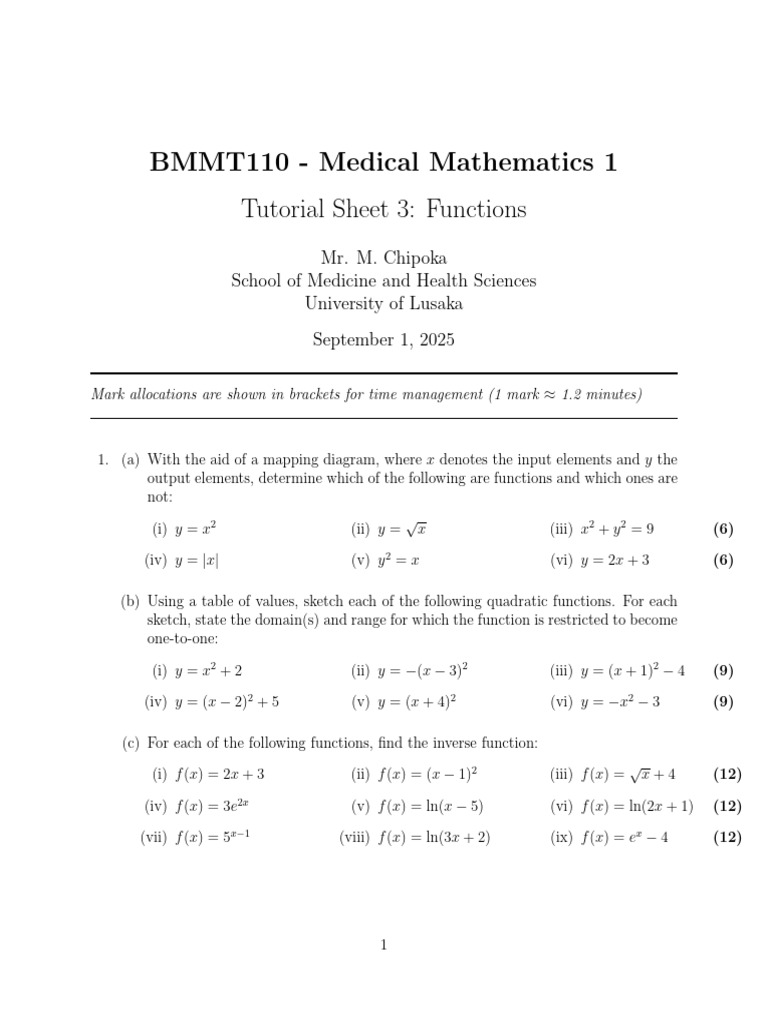 BMMT110 Tutorial Sheet 3 | PDF | Function (Mathematics) | Exponential ...
