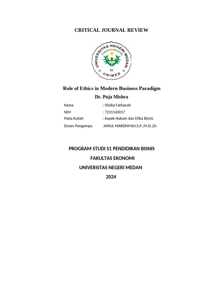 Critical Journal Review Shidiq Fathanah | PDF | Business Ethics | Morality
