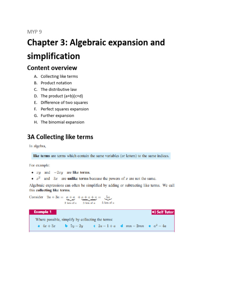 9-03 Algebraic Expansion and Simplification | PDF