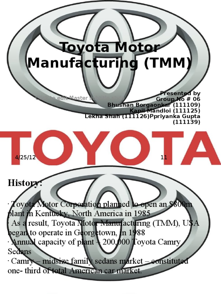 Toyota Motor Manufacturing (TMM) | PDF | Toyota | Operations Management