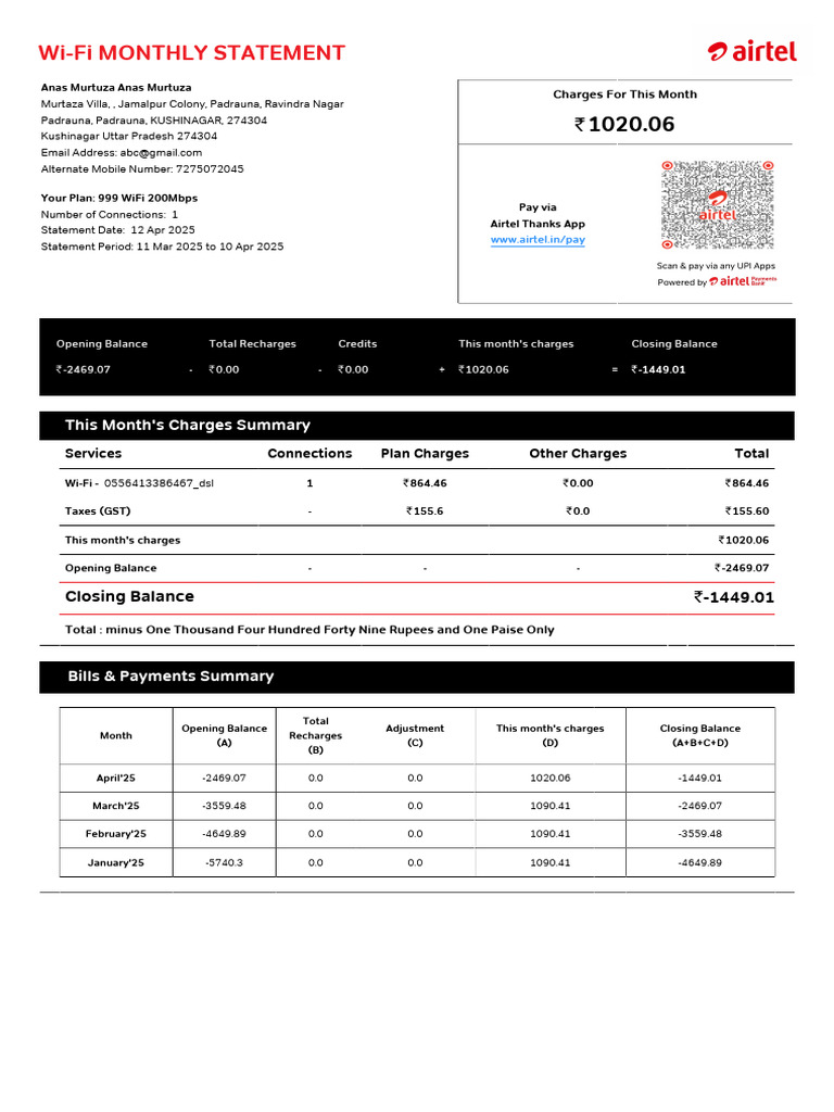 April 2025 Wi-Fi Bill Statement | PDF | Payments
