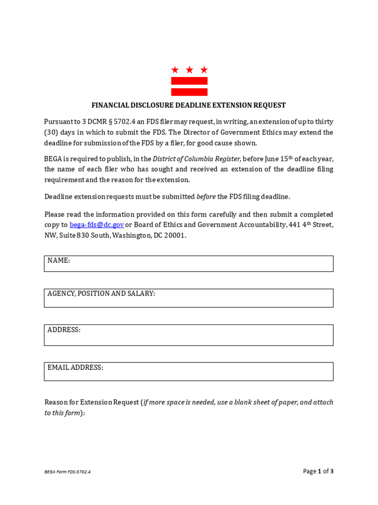 Form Fds-5702.4 - Financial Disclosure Deadline Extension Request Form | PDF