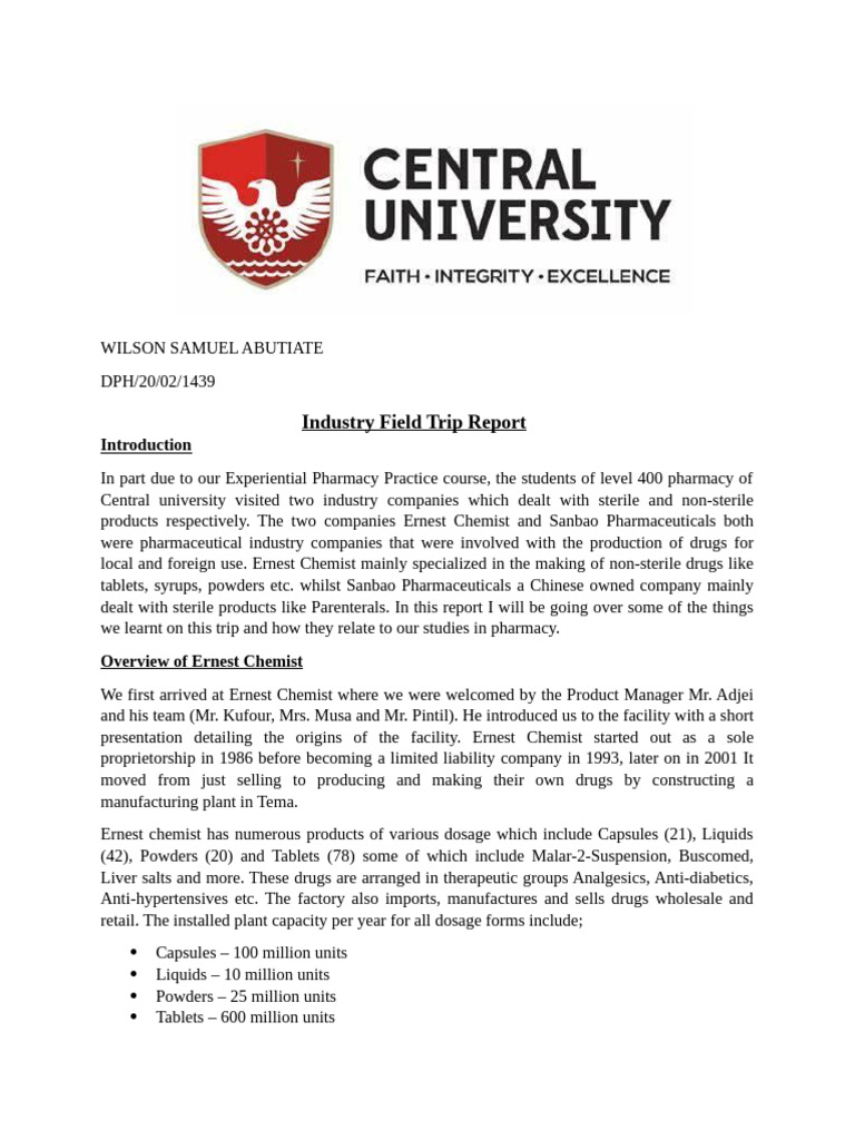 Industry Field Trip Report Sam | PDF | Laboratories | Regulatory Compliance
