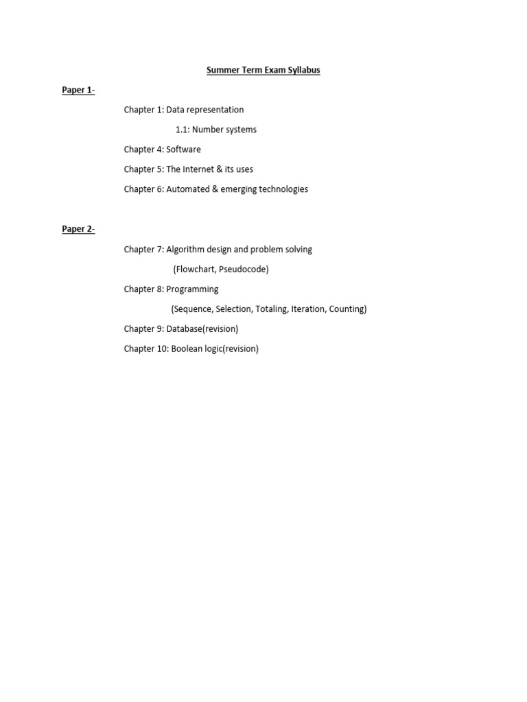Summer Term Exam Syllabus Overview | PDF
