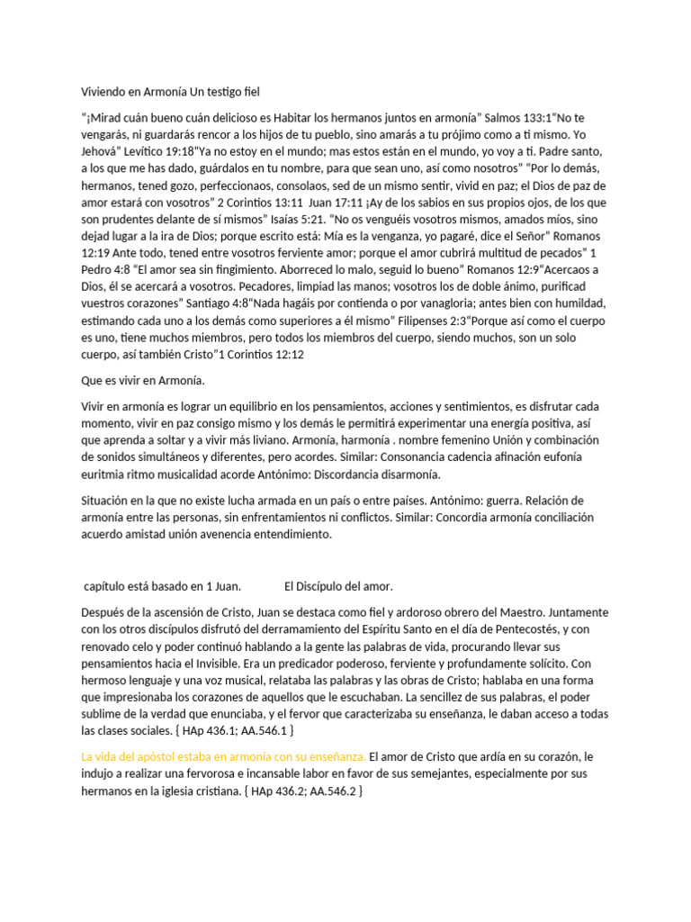 Viviendo en Armonía y Paz Un Testigo Fiel | PDF | Amor | Cristo (título)
