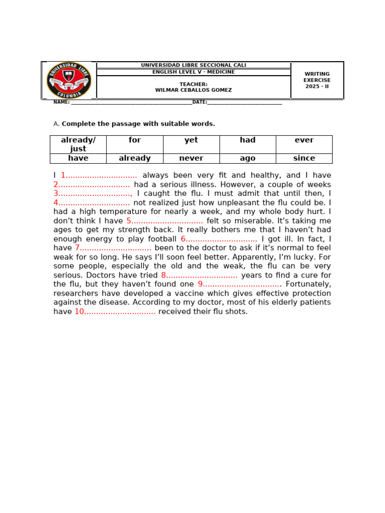 Present Perfect Writing Exercise 1 | PDF
