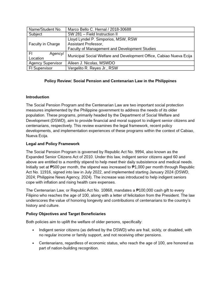 07 - Policy Review and Policy Brief - SocPen - Centenarian | PDF ...