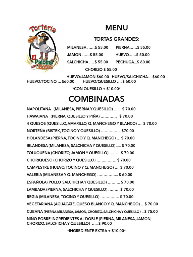 Menu Tortas 5-1 | PDF