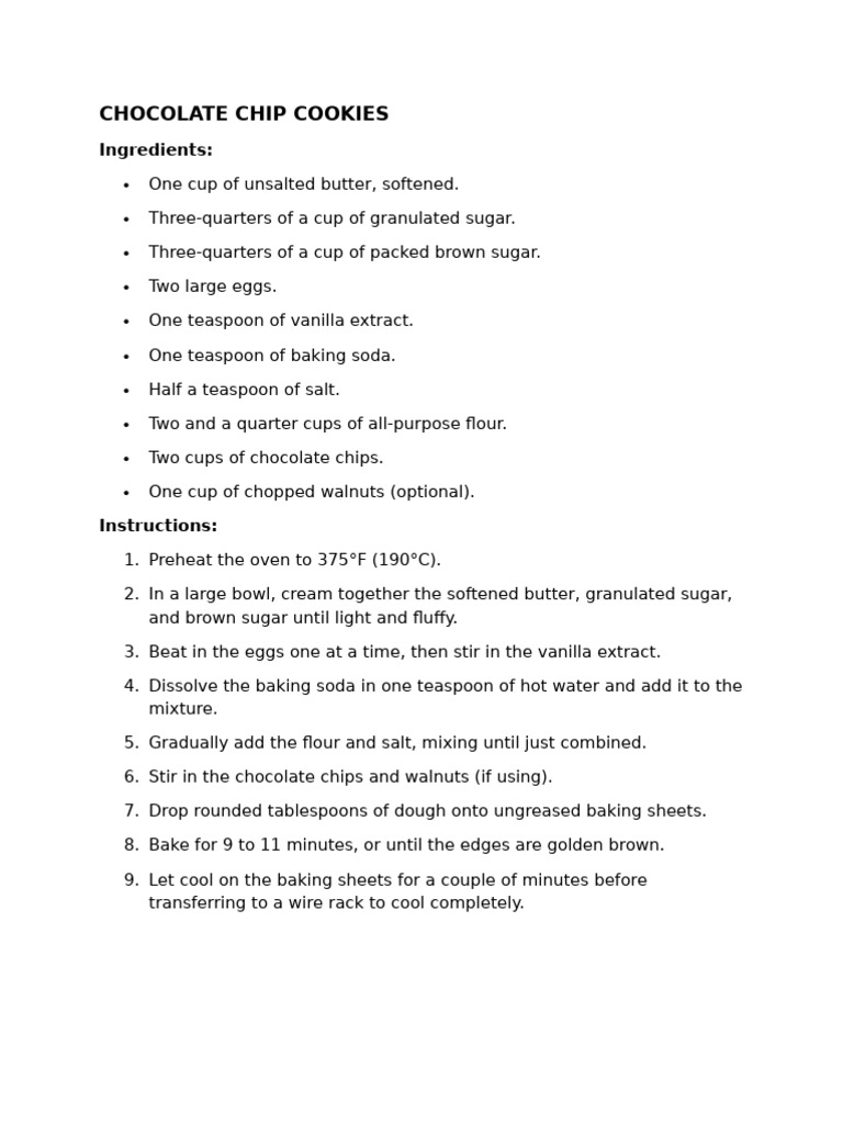 Classic Chocolate Chip Cookie Recipe | PDF