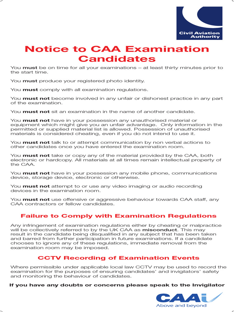 CAA Examination Candidate Guidelines | PDF